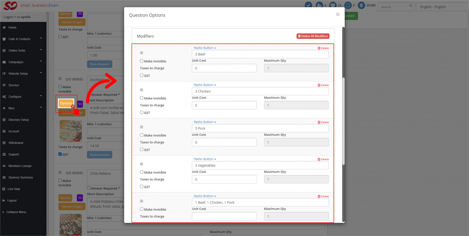 How to Make Modifiers to your Menu in DeliveryBizConnect